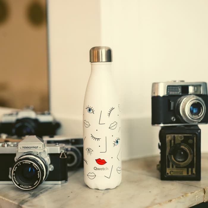 Gourde isotherme Qwetch 500ml New Face Blanc - P'tits Poids Carottes